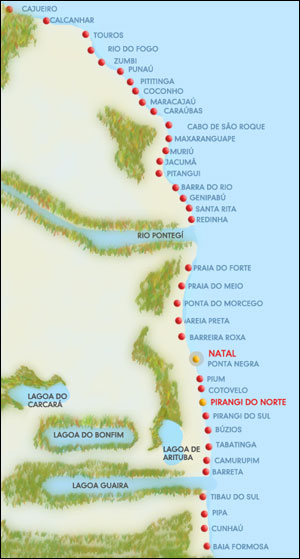 Natal, capital do Rio Grande do Norte, esquina do mapa do Brasil